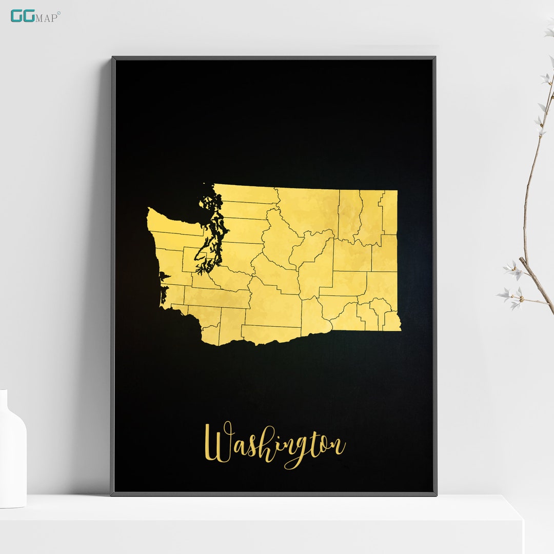 WASHINGTON Map Washington Gold Map Travel Poster Home Decor Wall Decor ...