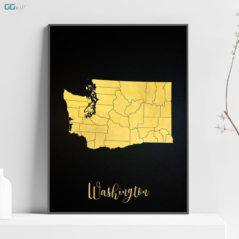 WASHINGTON Map Washington Gold Map Travel Poster Home Decor Wall Decor ...