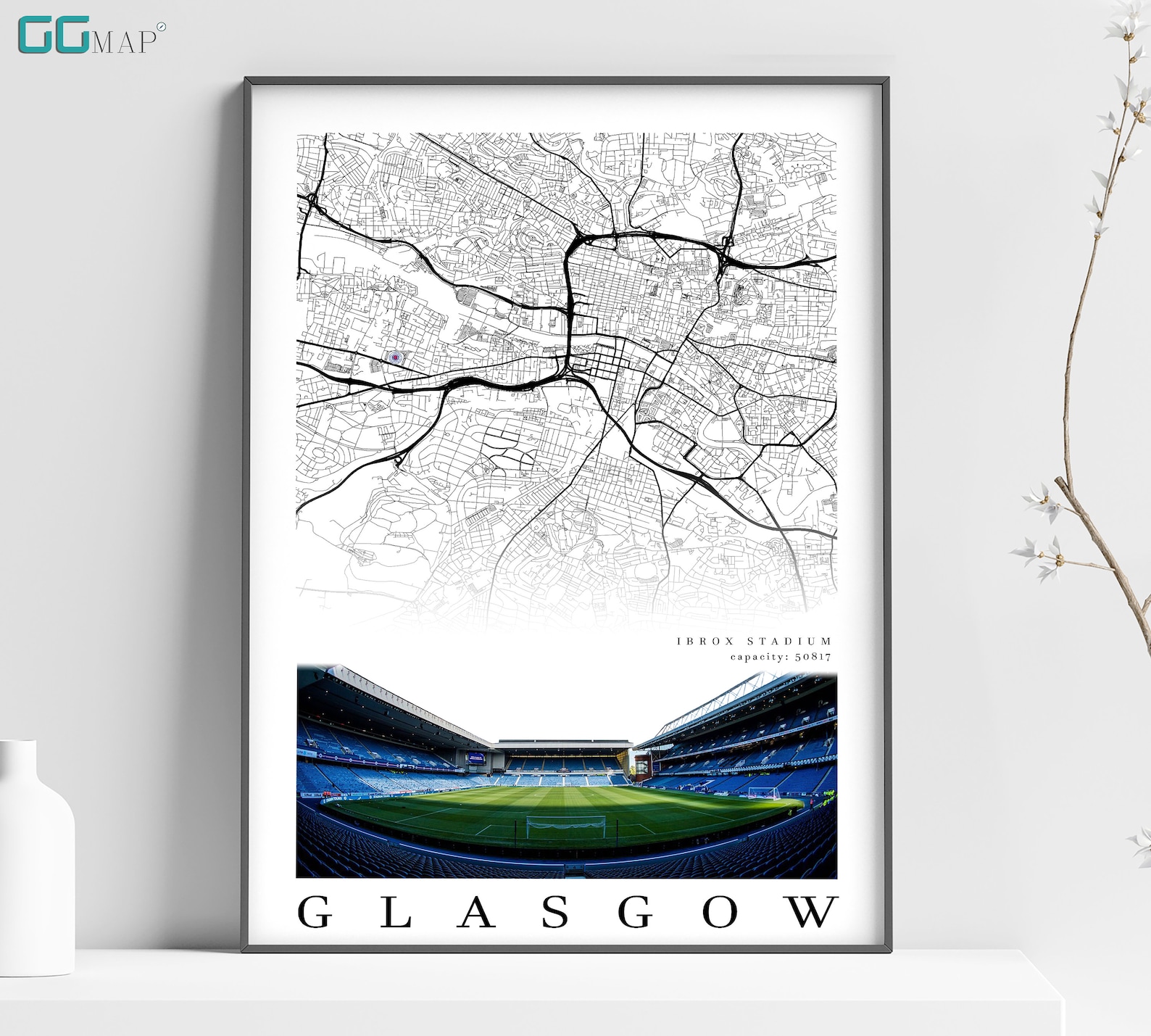 City Map of GLASGOW Ibrox Stadium Home Decor Ibrox Stadium Ibrox ...