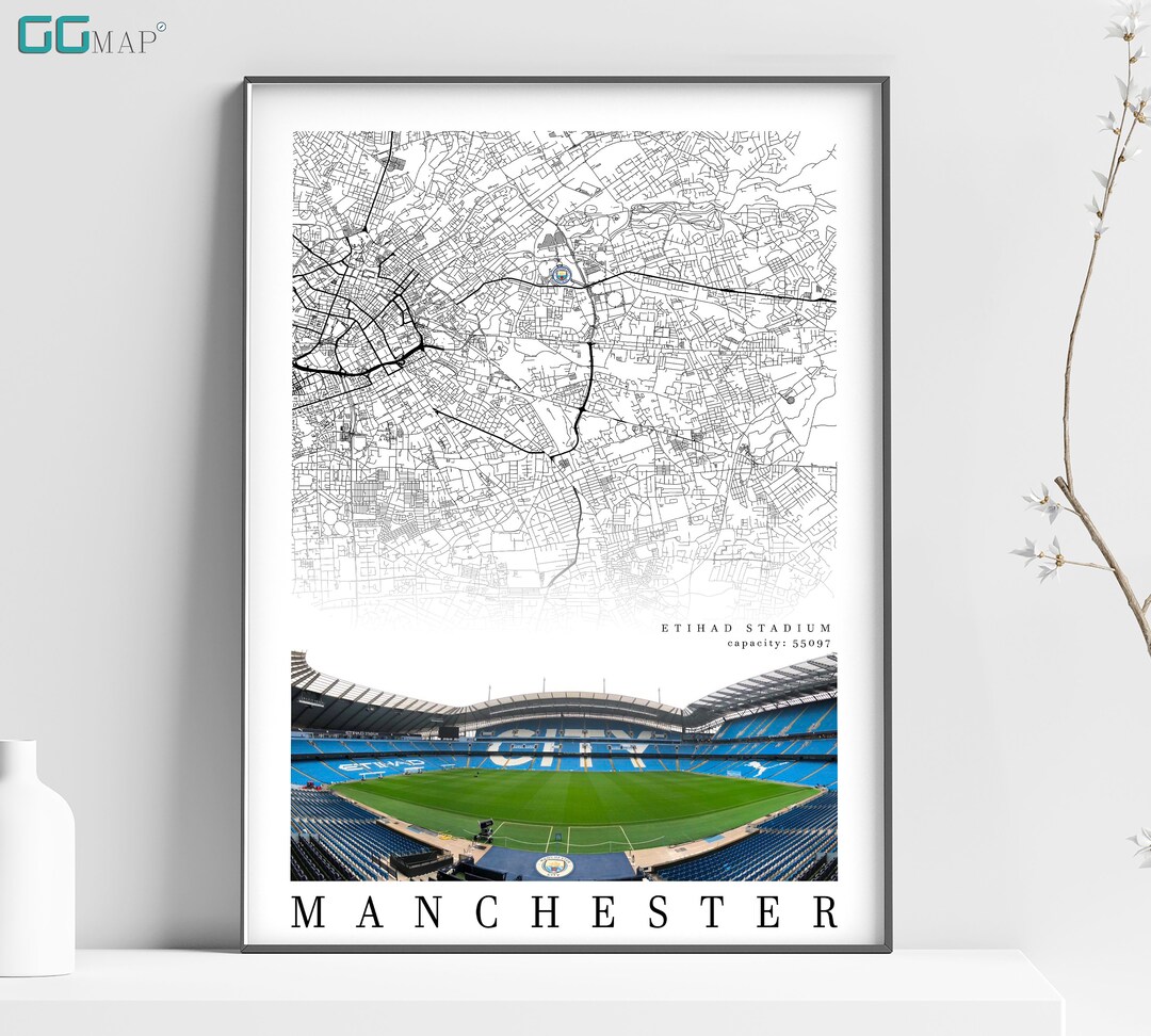City Map of MANCHESTER Etihad Stadium Home Decor City of Manchester ...