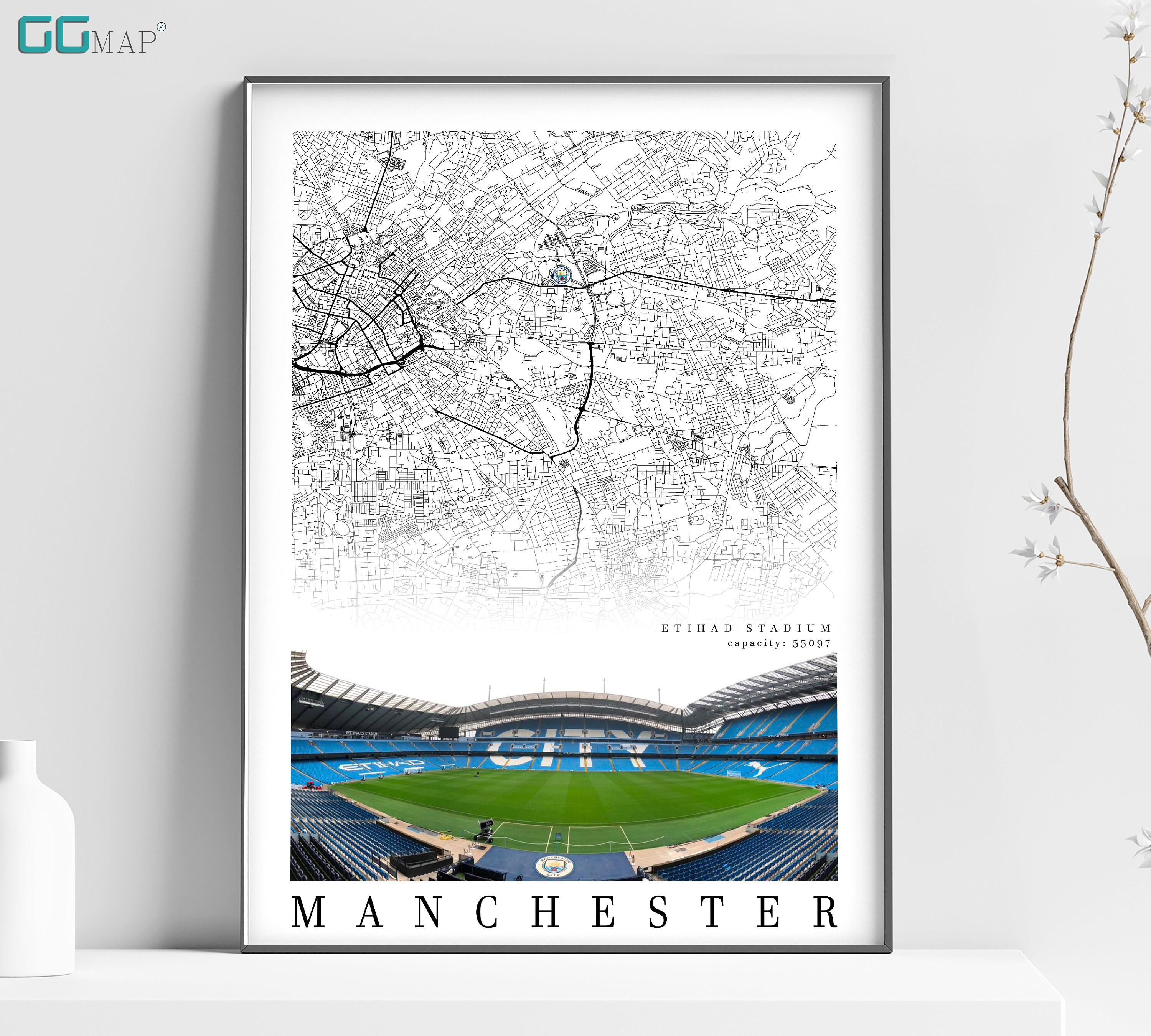 City Map of MANCHESTER Etihad Stadium Home Decor City of Manchester ...