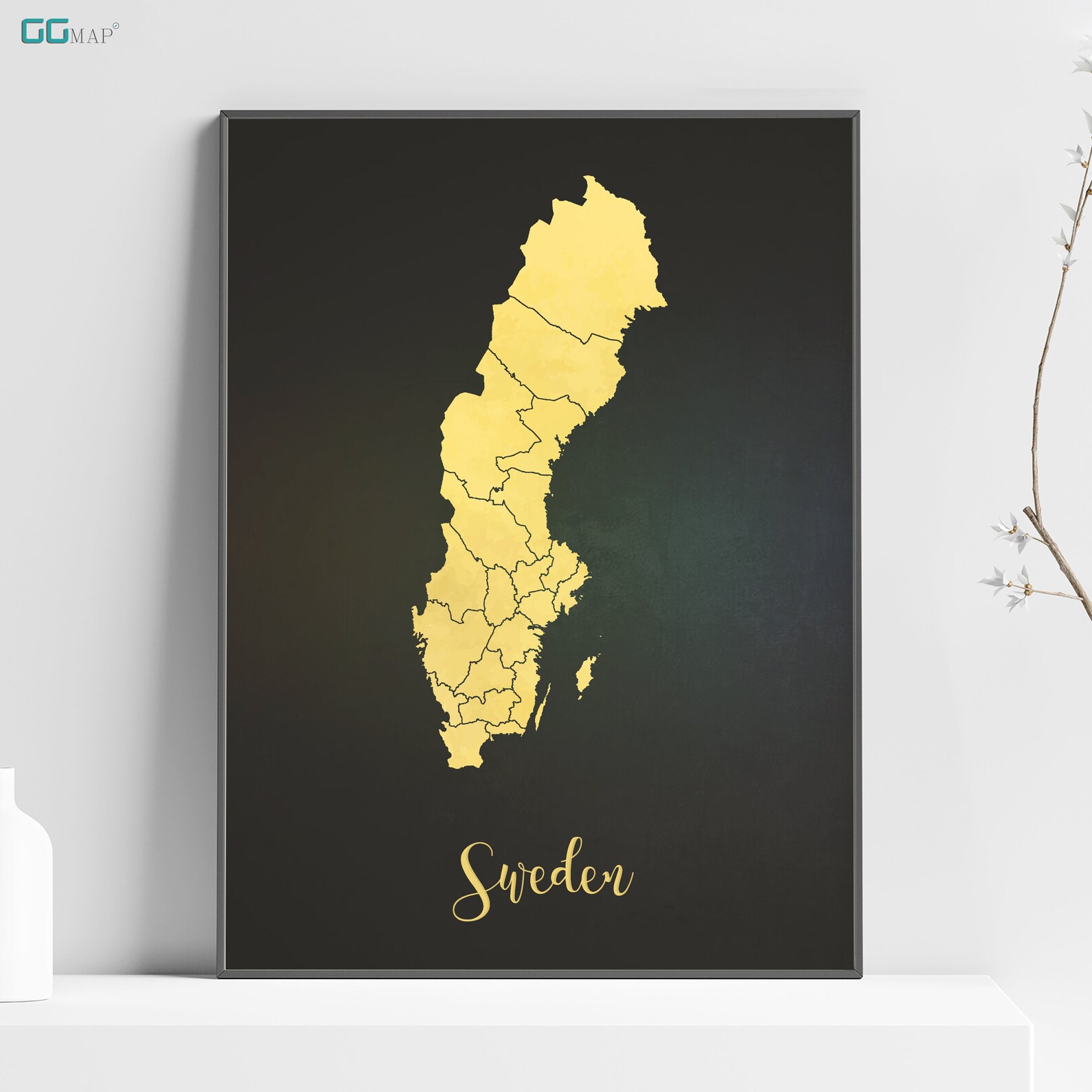SWEDEN Map Sweden Gold Map Travel Poster Home Decor Wall Decor Office ...