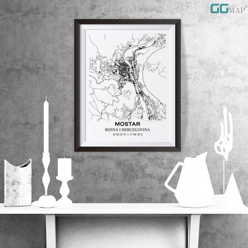 City Map of MOSTAR Home Decor Wall Decor Office Map Travel Map Print ...