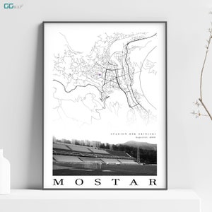 City Map of MOSTAR HŠK Zrinjski Stadium Home Decor Mostar - Etsy