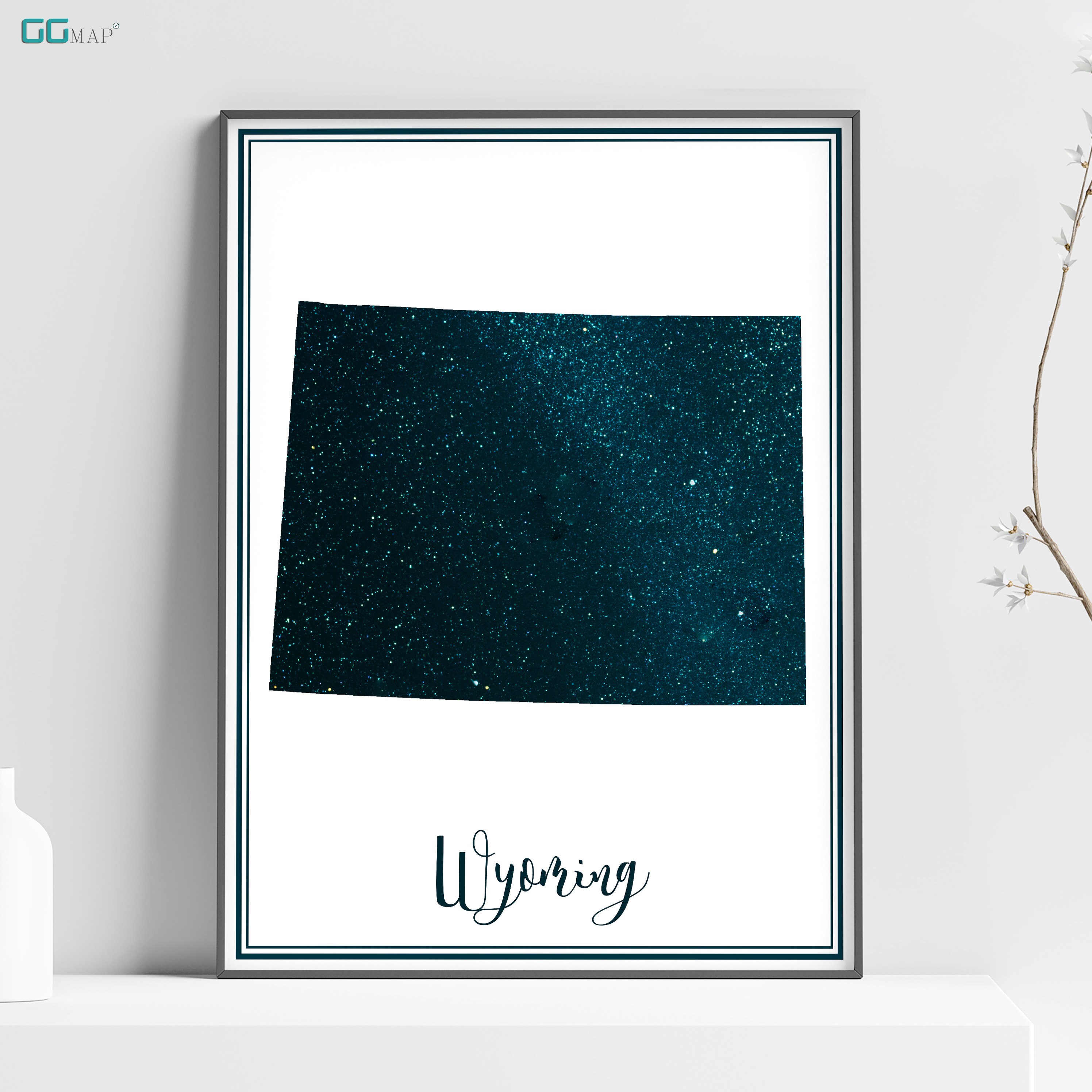 Wyomingmap Wyoming Stars Map Wyoming Travel Poster Home Decor Wall ...