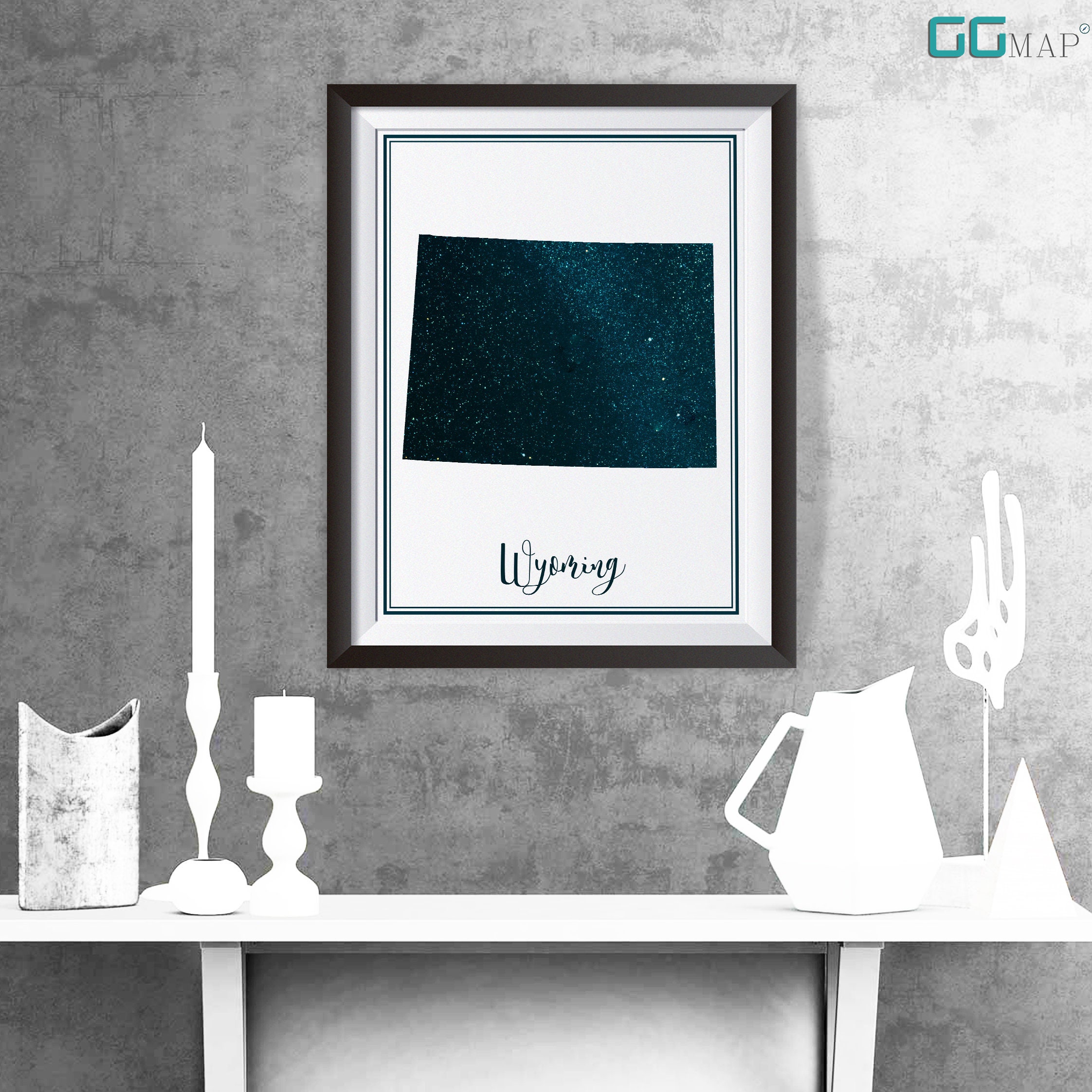 Wyomingmap Wyoming Stars Map Wyoming Travel Poster Home Decor Wall ...