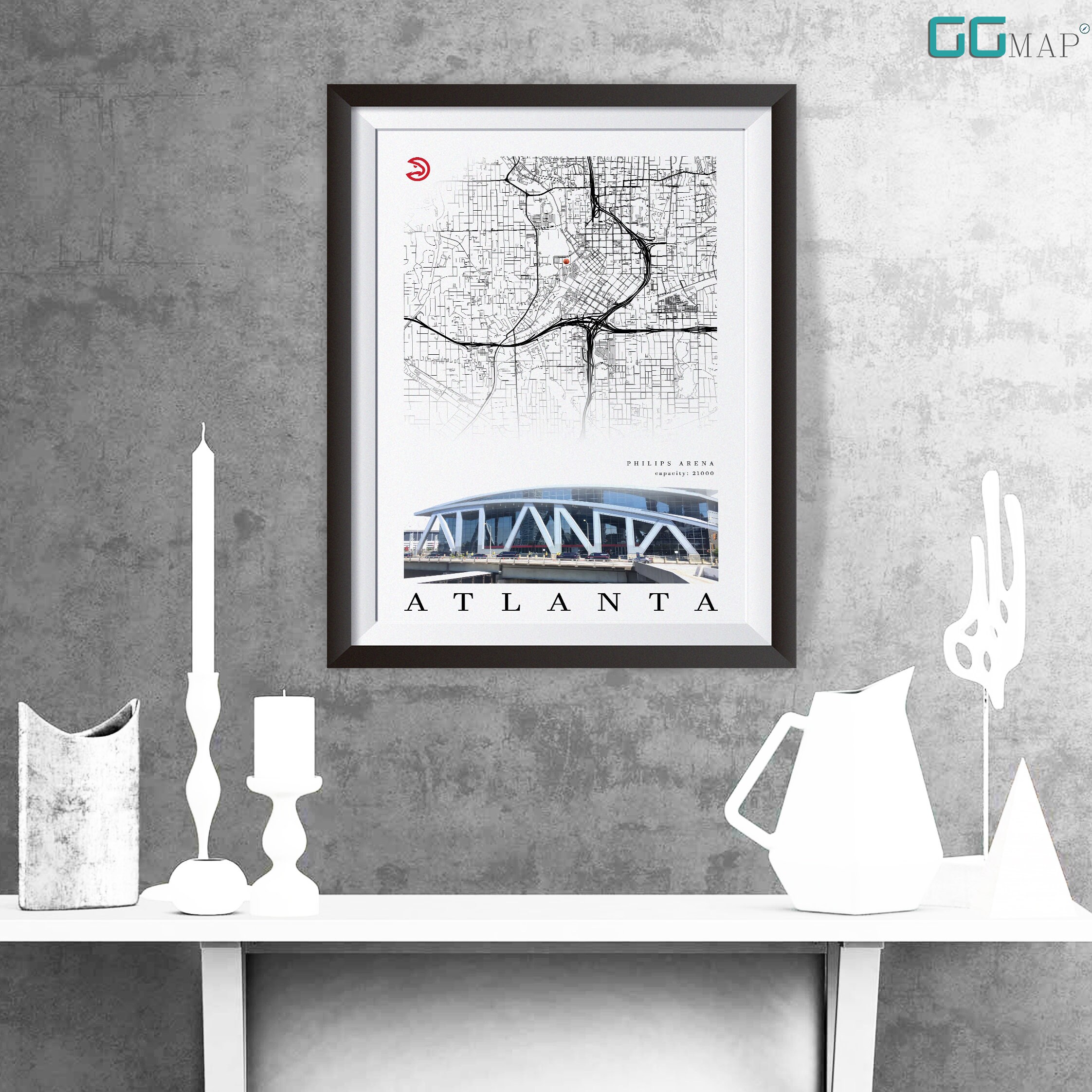 City Map of ATLANTA Philips Arena Home Decor Atlanta Philips Arena Wall ...