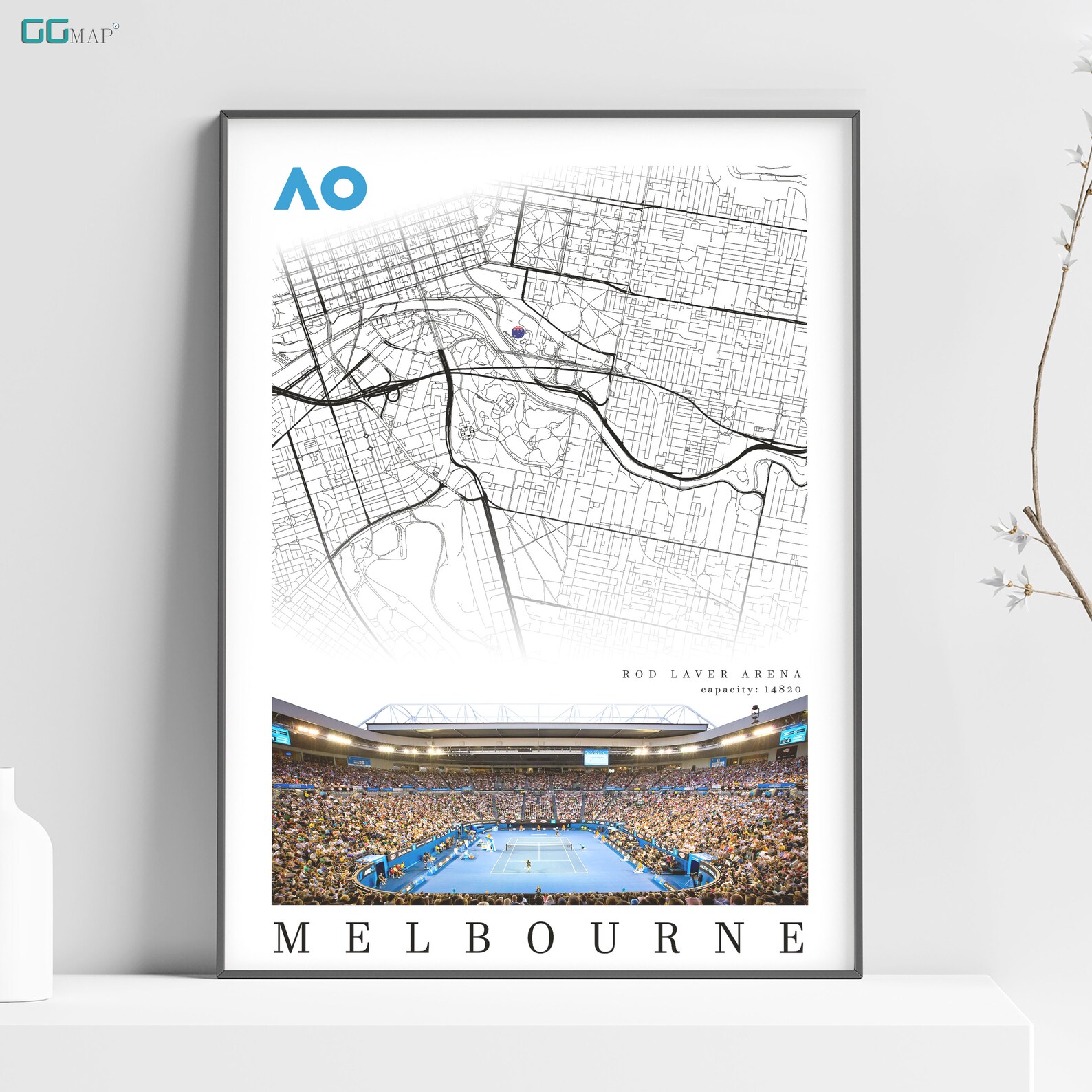 City Map of MELBOURNE Rod Laver Arena Home Decor Australian Open Wall ...