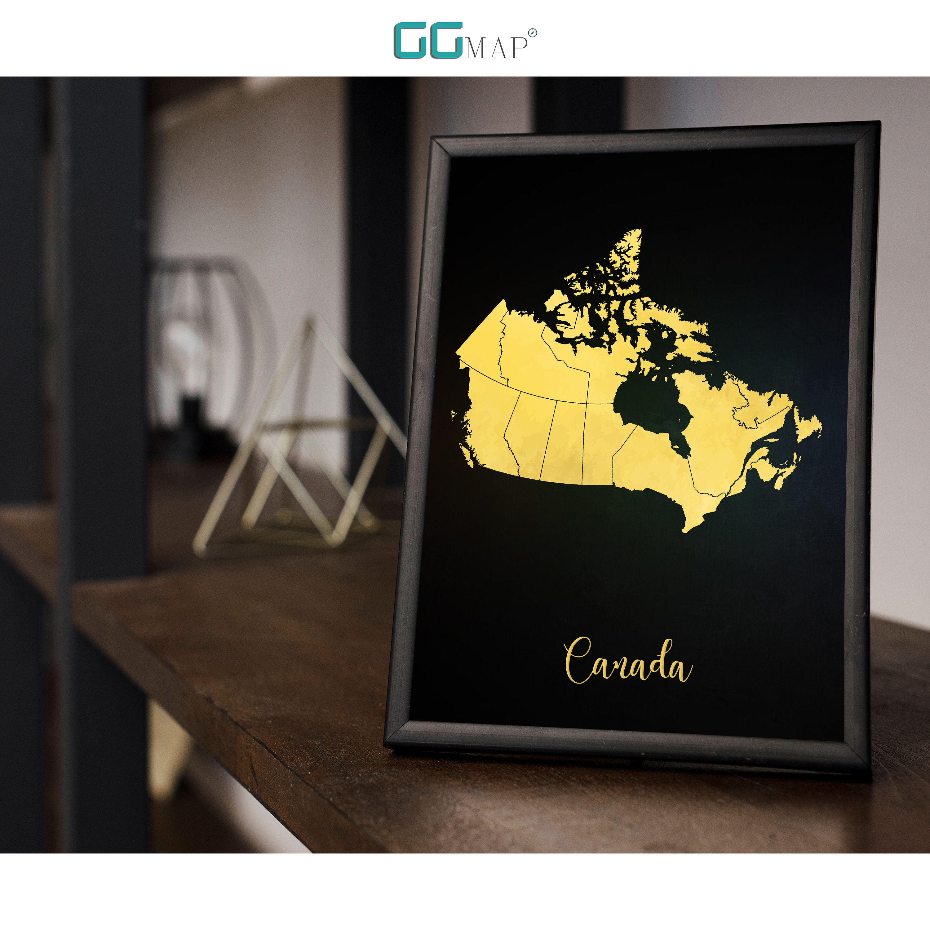 CANADA Map Canada Gold Map Travel Poster Home Decor Wall Decor Office ...