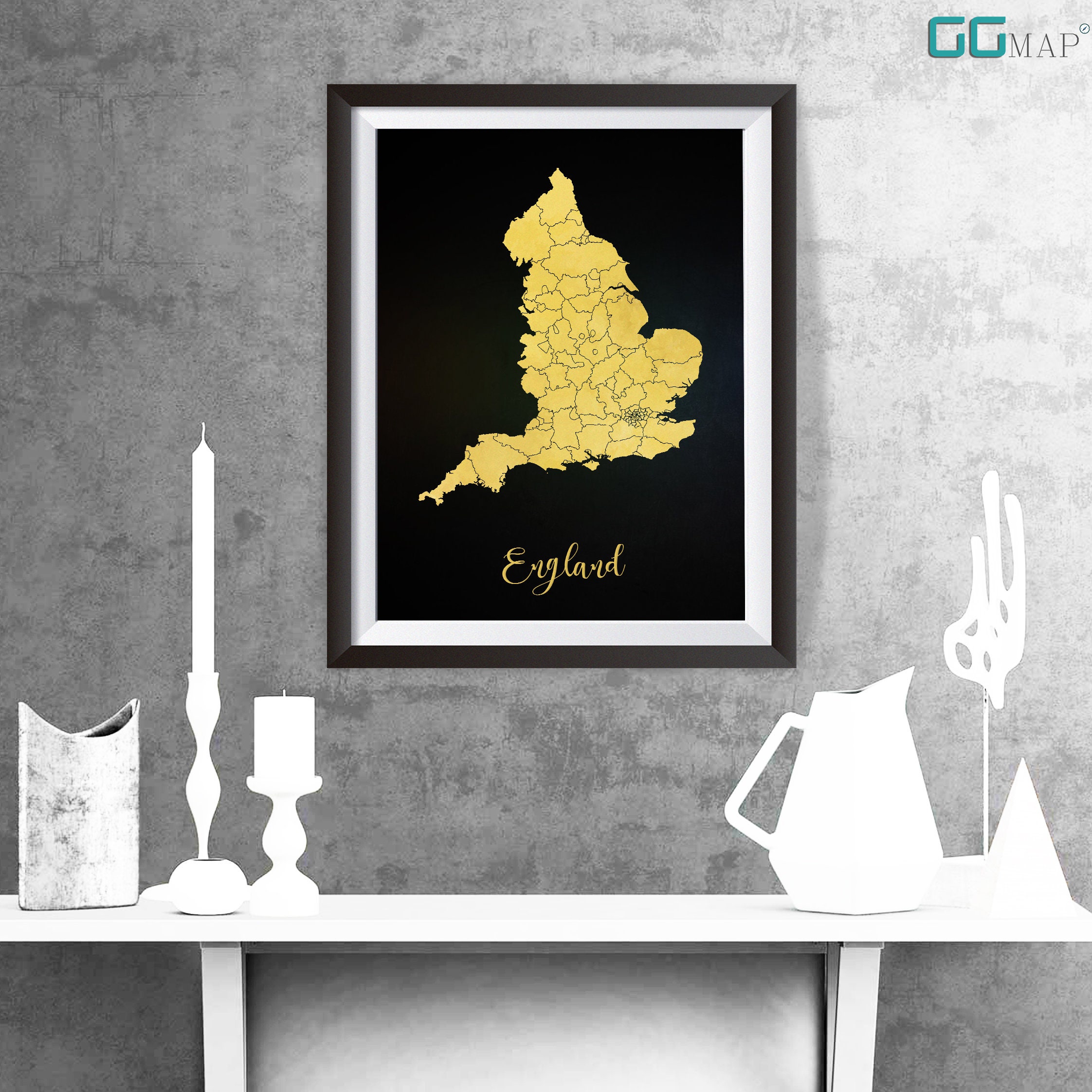 ENGLAND Map England Gold Map Travel Poster Home Decor Wall Decor Office ...