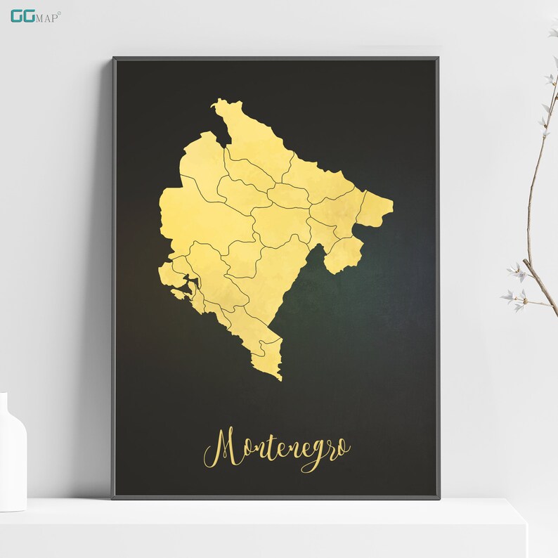 MONTENEGRO Map Montenegro Gold Map Travel Poster Home Decor Wall Decor ...