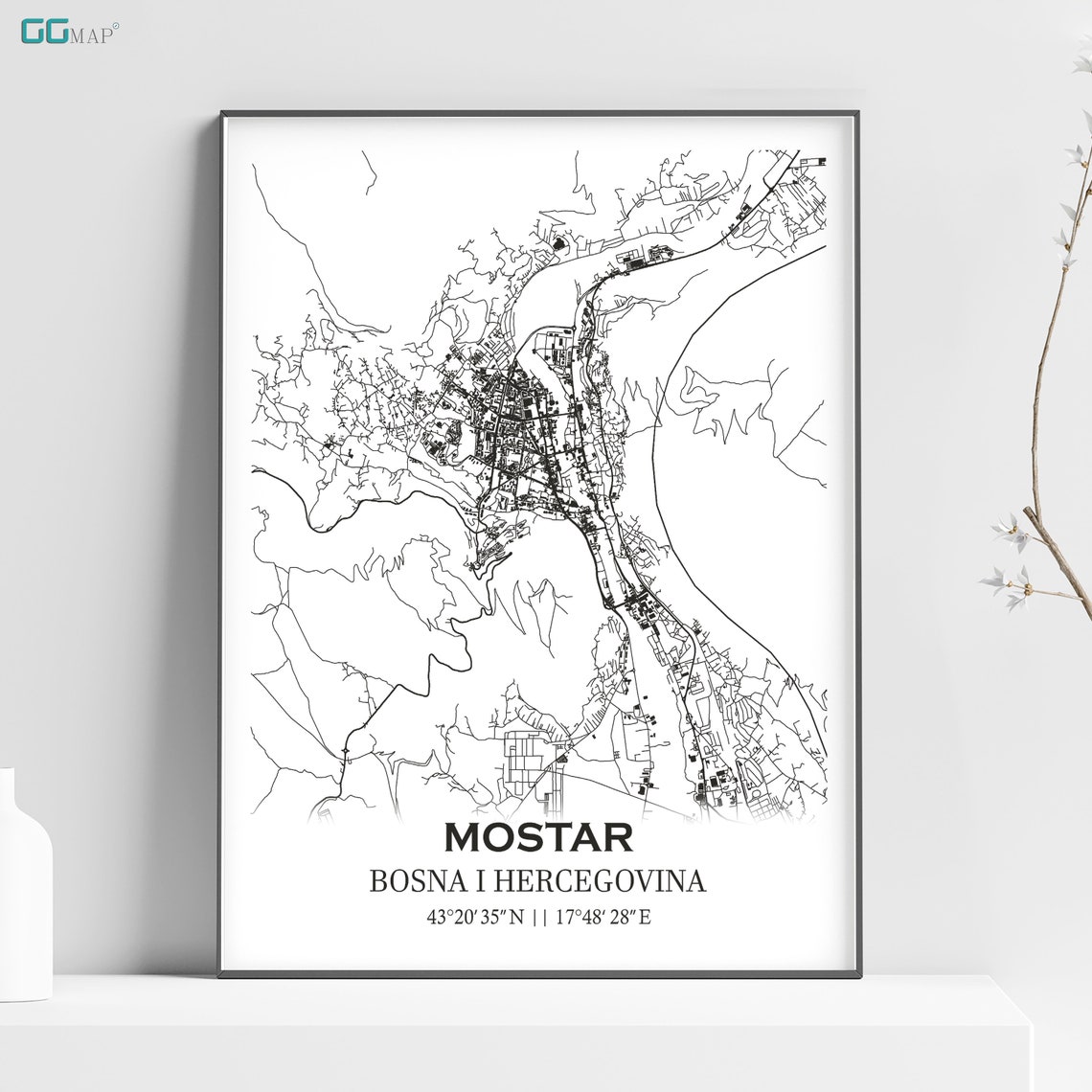 City Map of MOSTAR Home Decor Wall Decor Office Map Travel Map Print ...