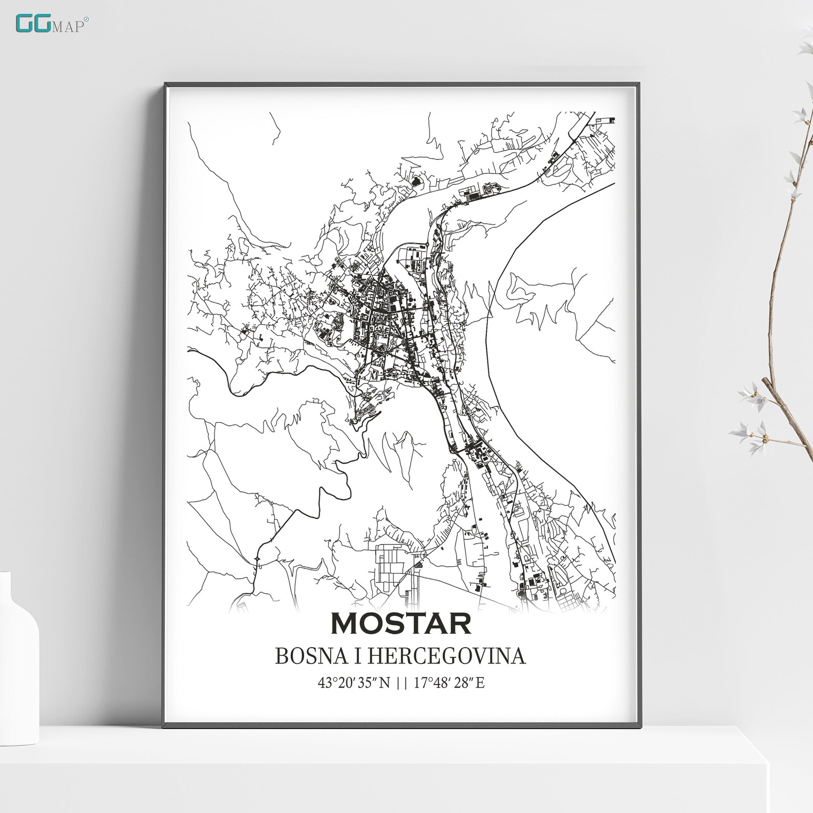 City Map of MOSTAR Home Decor Wall Decor Office Map Travel Map Print ...
