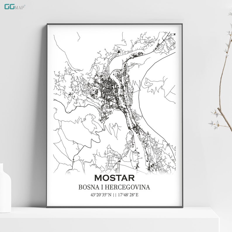 City Map of MOSTAR Home Decor Wall Decor Office Map Travel Map Print ...