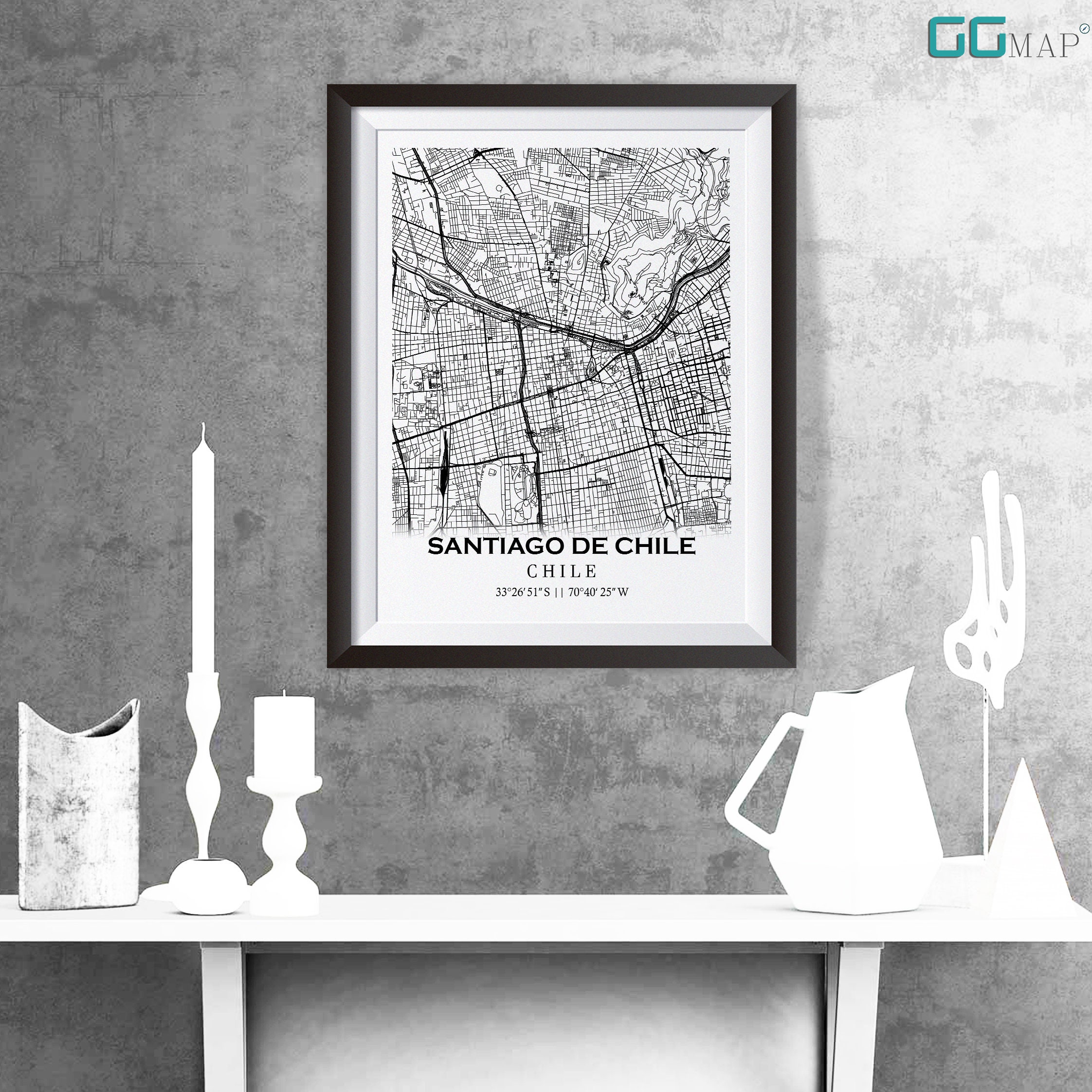 City Map of SANTIAGO DE Chile-home Decor-wall Decor-office Map-travel ...