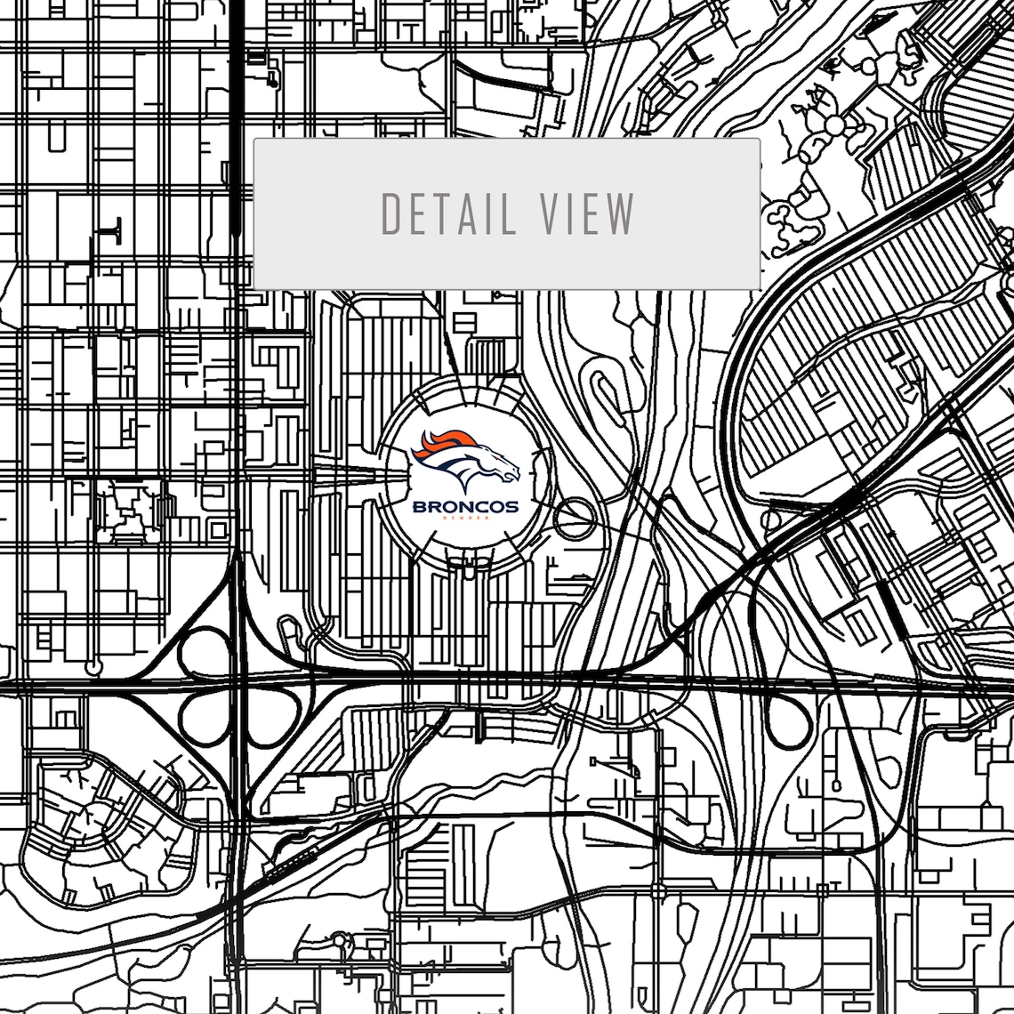 City map of DENVER Empower Field Stadium Home Decor Denver | Etsy