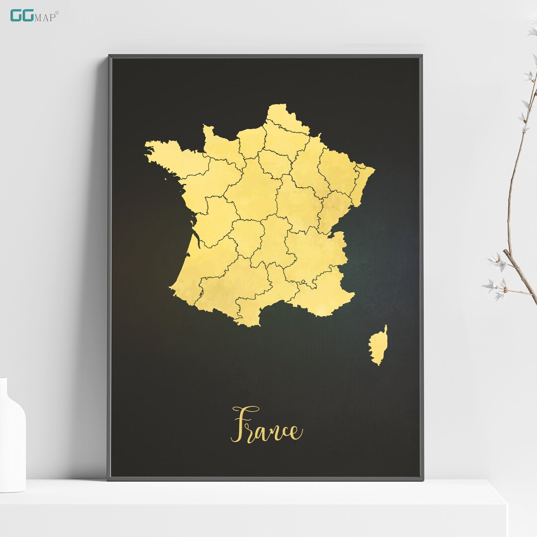 FRANCE Map - France Gold Map - Travel Poster - Home Decor - Wall Decor ...