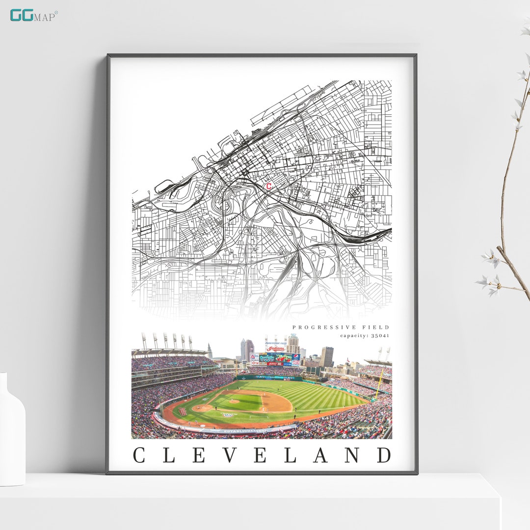City Map of CLEVELAND -progressive Field -home Decor Cleveland ...
