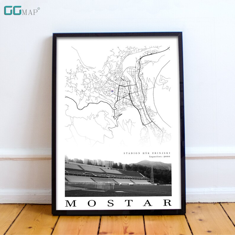 City Map of MOSTAR HŠK Zrinjski Stadium Home Decor Mostar - Etsy