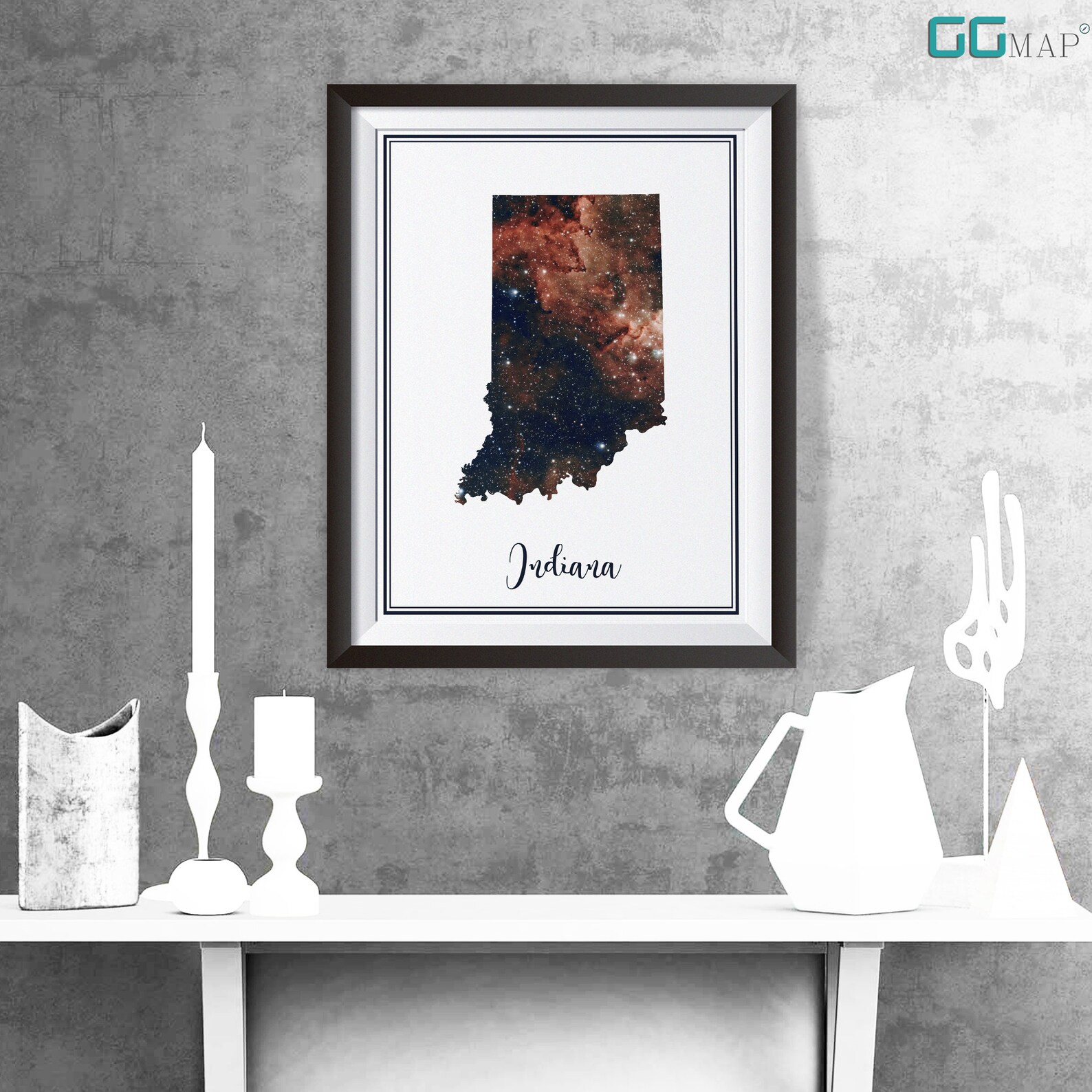 INDIANA Map Indiana Heart Nebula Map Home Decor Wall - Etsy