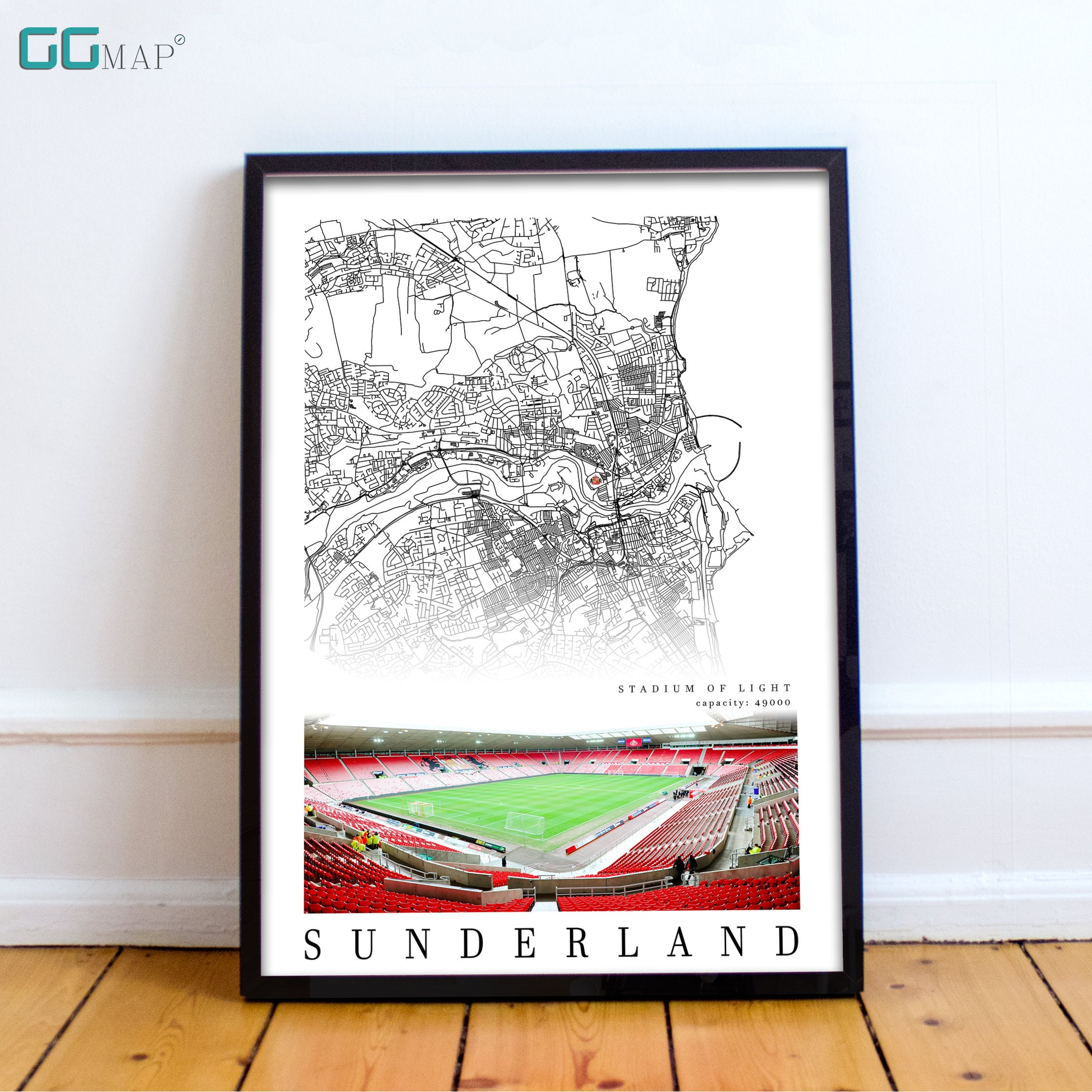 City Map of SUNDERLAND Stadium of Light Home Decor Stadium - Etsy