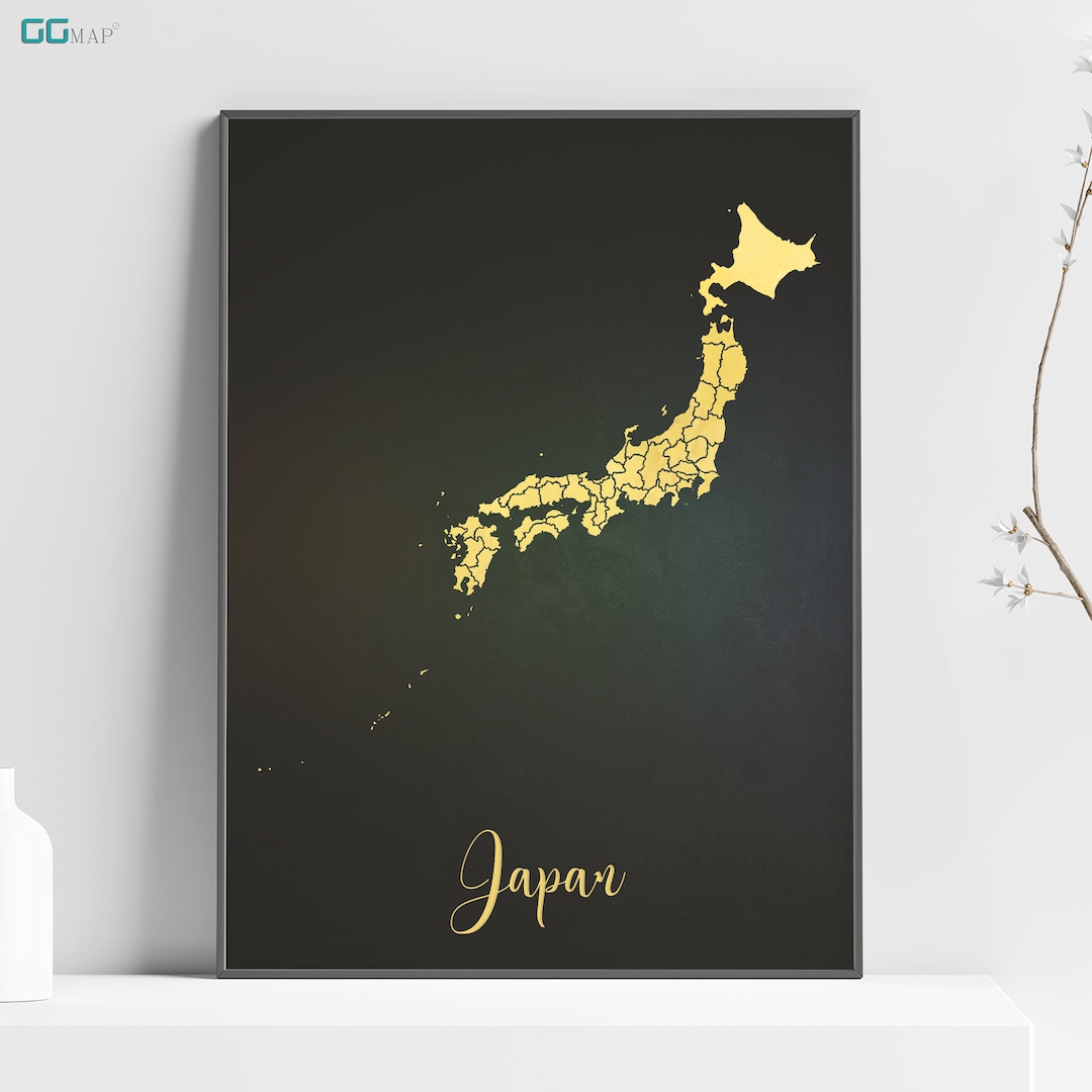 JAPAN Map - Japan Gold Map - Travel Poster - Home Decor - Wall Decor ...