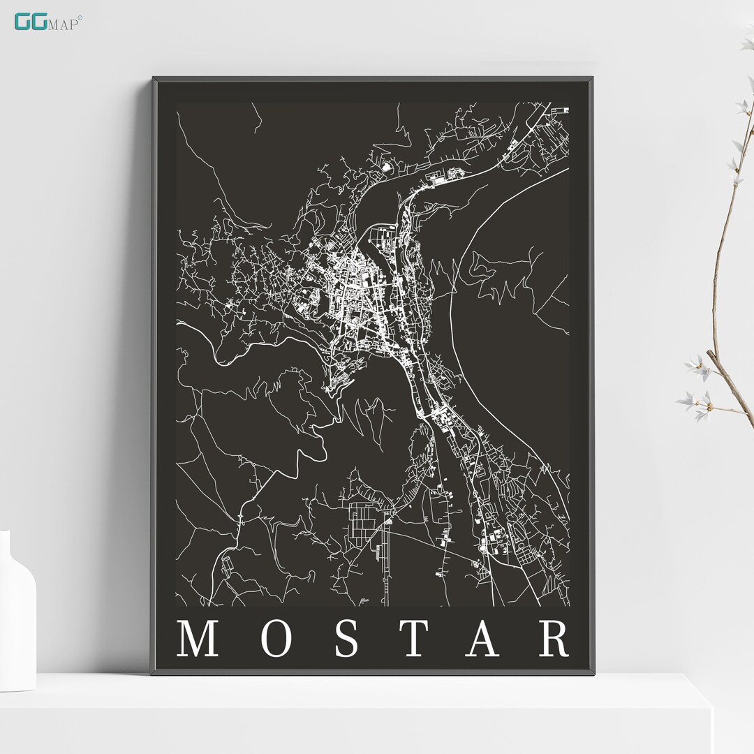 City Map of MOSTAR Home Decor Wall Decor Office Map Travel Map Print ...