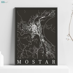City Map of MOSTAR Home Decor Wall Decor Office Map Travel Map Print ...