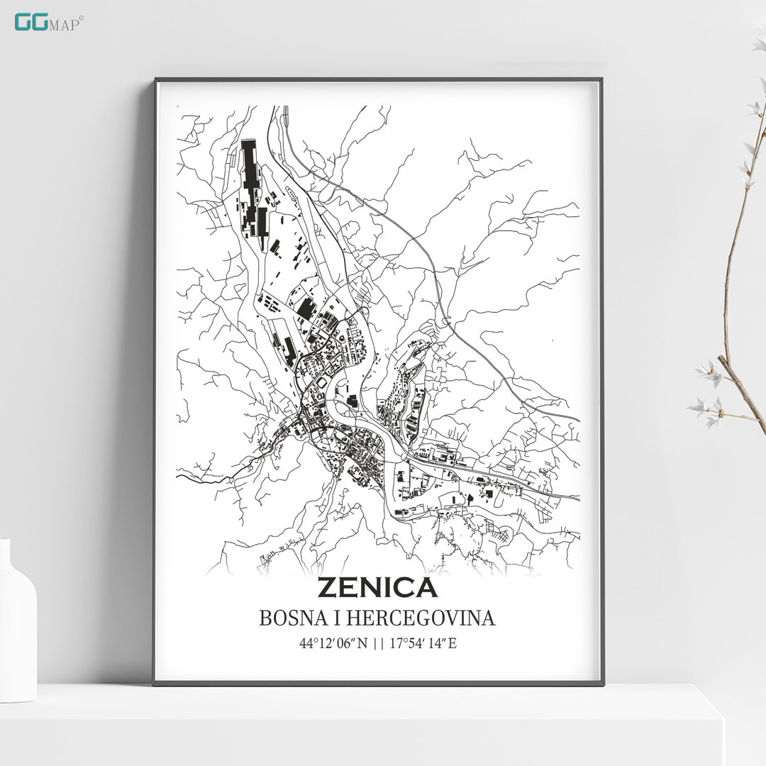 City Map of ZENICA - Home Decor - Wall Decor - Office Map - Travel Map ...