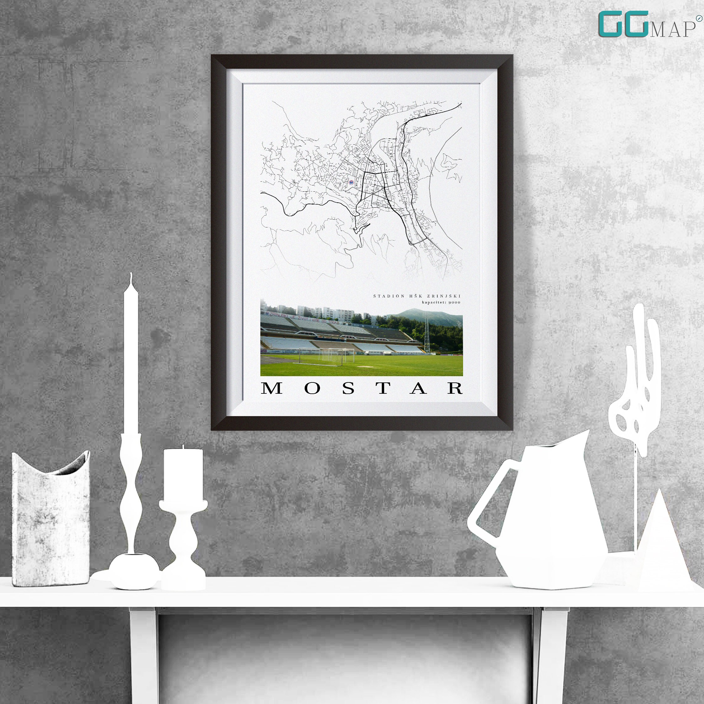 City Map of MOSTAR HŠK Zrinjski Stadium Home Decor Mostar - Etsy