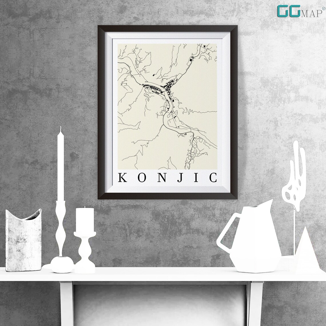 City Map of KONJIC Home Decor Wall Decor Office Map Travel Map Print ...