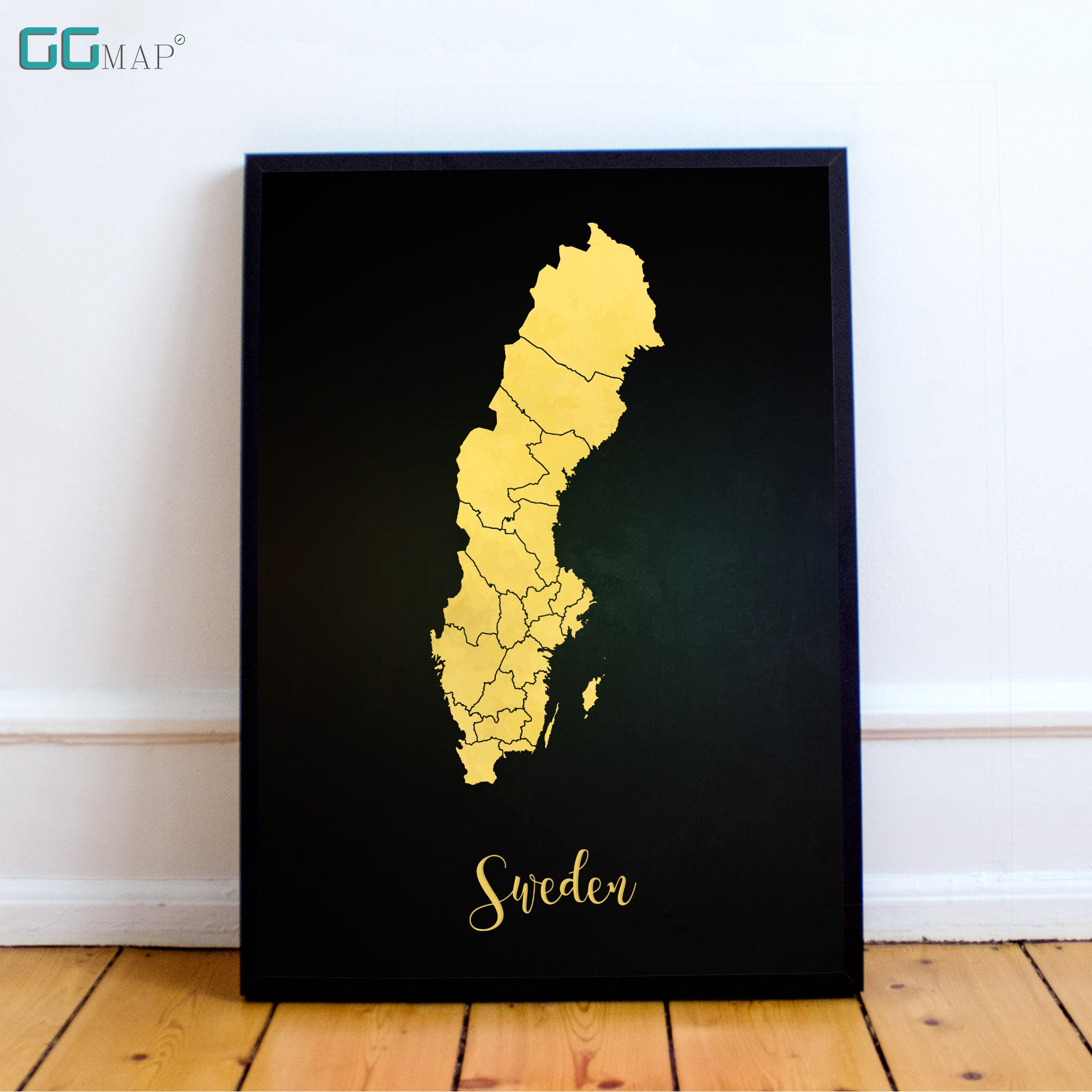 SWEDEN Map Sweden Gold Map Travel Poster Home Decor Wall Decor Office ...