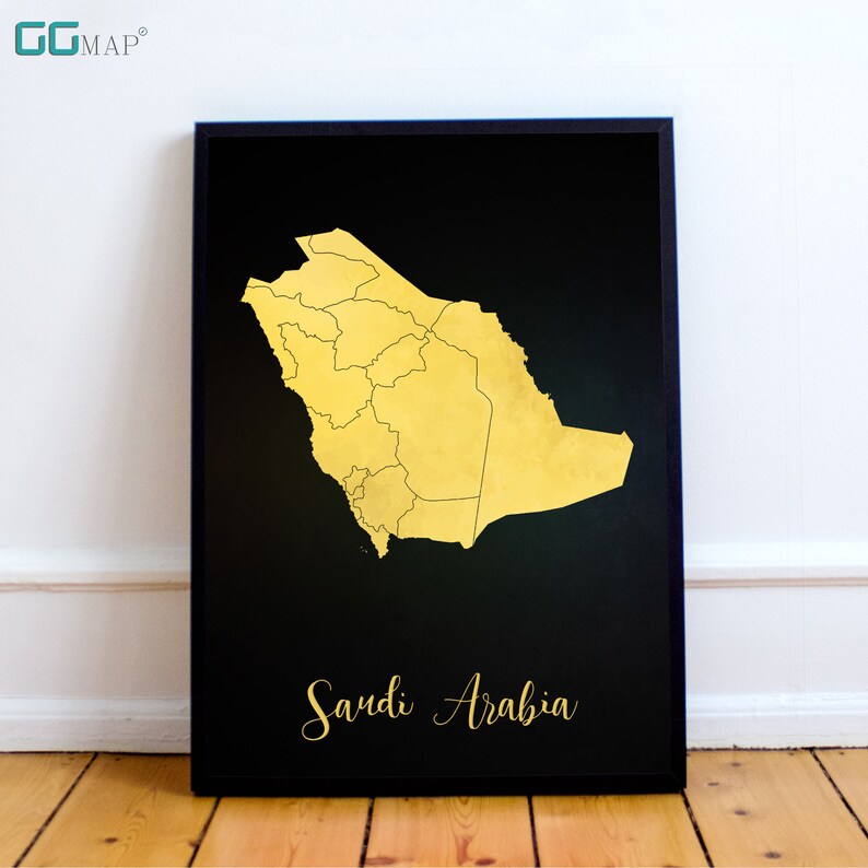 SAUDI ARABIA Map Saudi Arabia Gold Map Travel Poster - Etsy