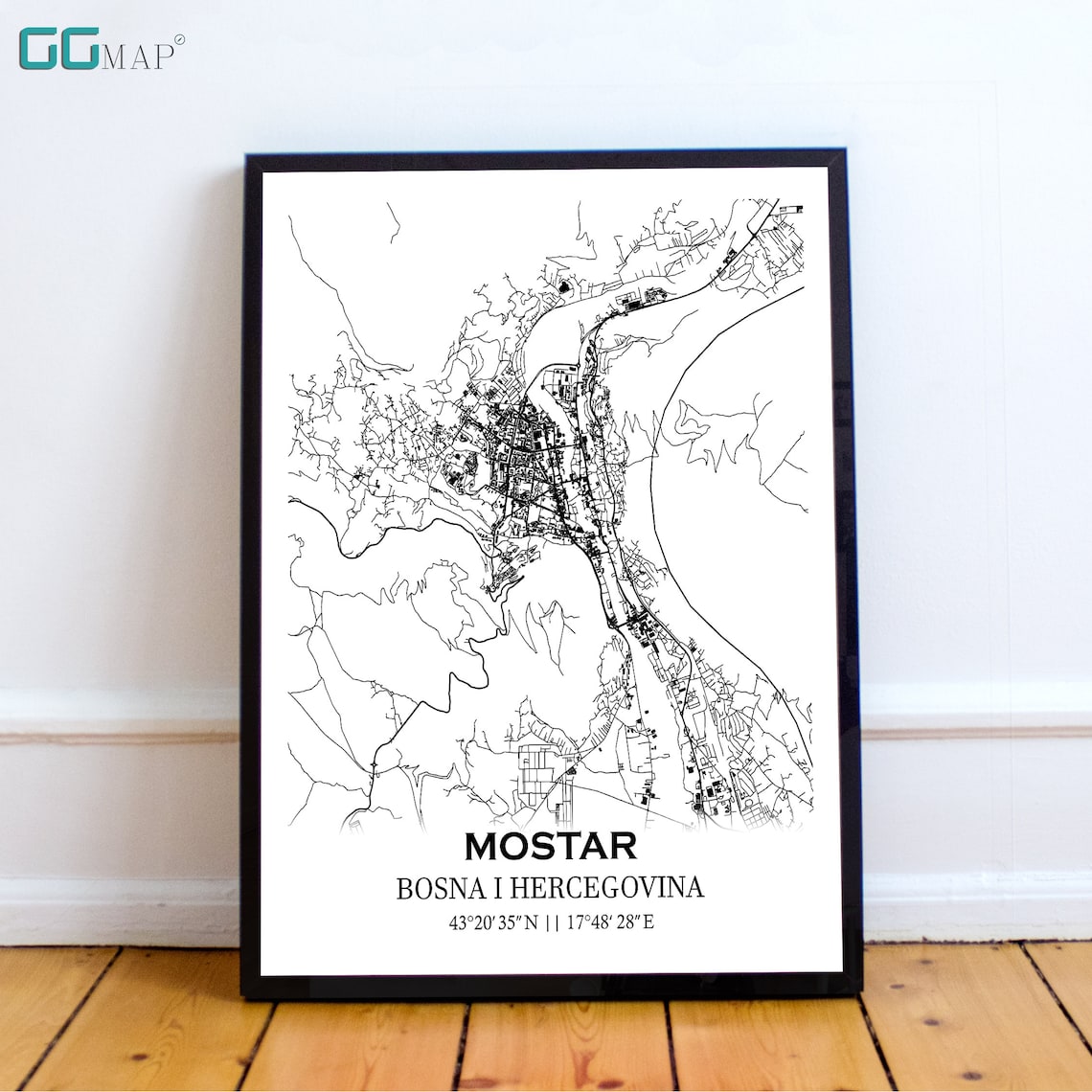 City Map of MOSTAR Home Decor Wall Decor Office Map Travel Map Print ...