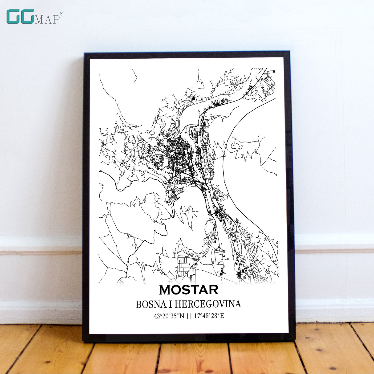 City Map of MOSTAR Home Decor Wall Decor Office Map Travel Map Print ...