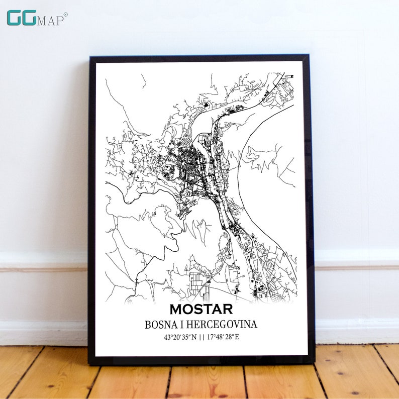 City Map of MOSTAR Home Decor Wall Decor Office Map Travel Map Print ...