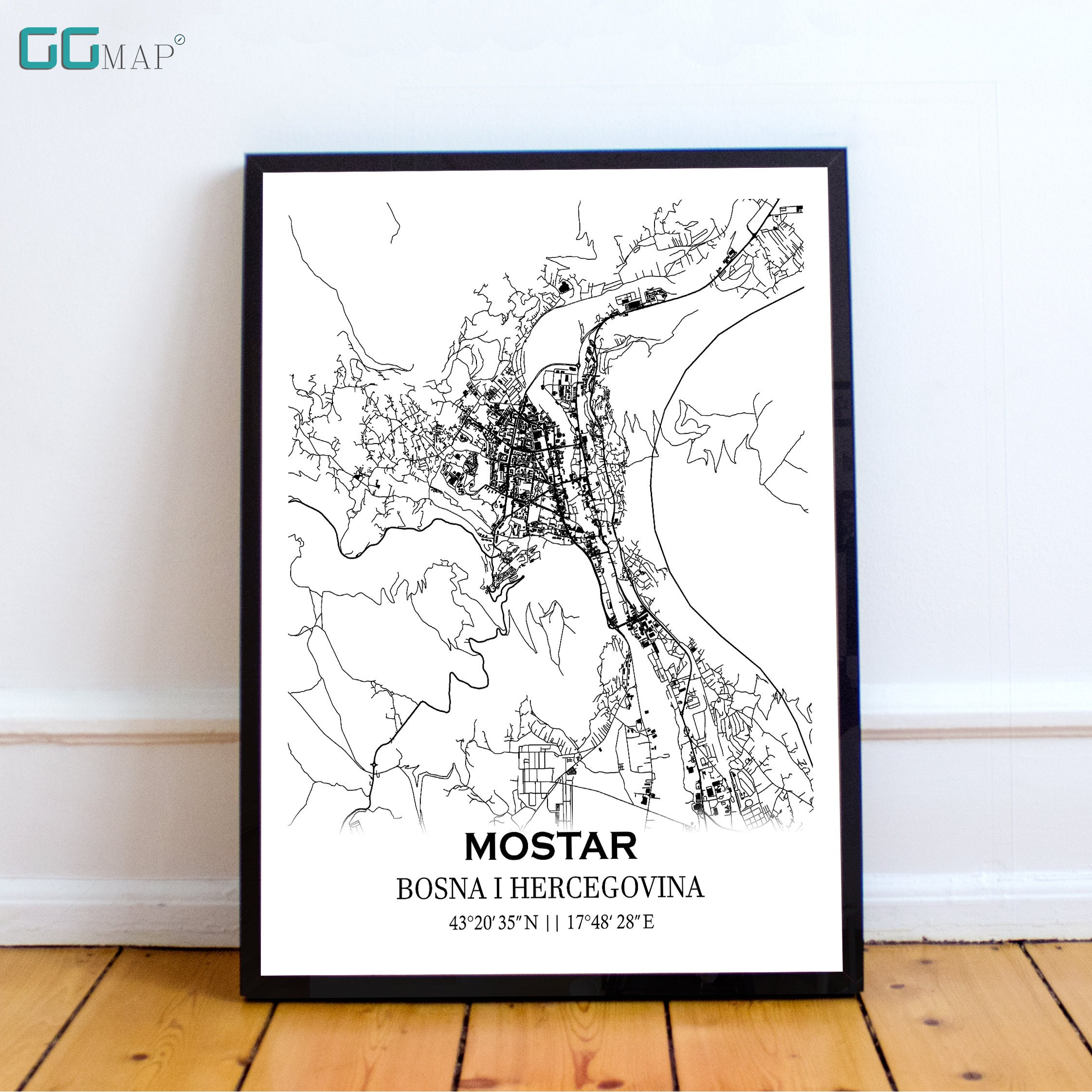 City Map of MOSTAR Home Decor Wall Decor Office Map Travel Map Print ...