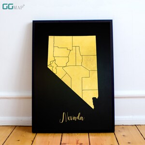 NEVADA Map - Nevada Gold Map - Travel Poster - Home Decor - Wall Decor ...