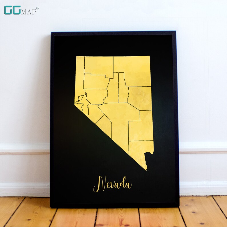 NEVADA Map Nevada Gold Map Travel Poster Home Decor Wall Decor Office ...