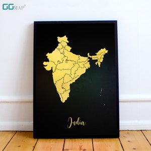 INDIA map India gold map Travel poster Home Decor Wall | Etsy