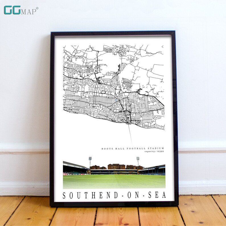 City Map of SOUTHEND-ON-SEA Roots Hall Football Stadium - Etsy
