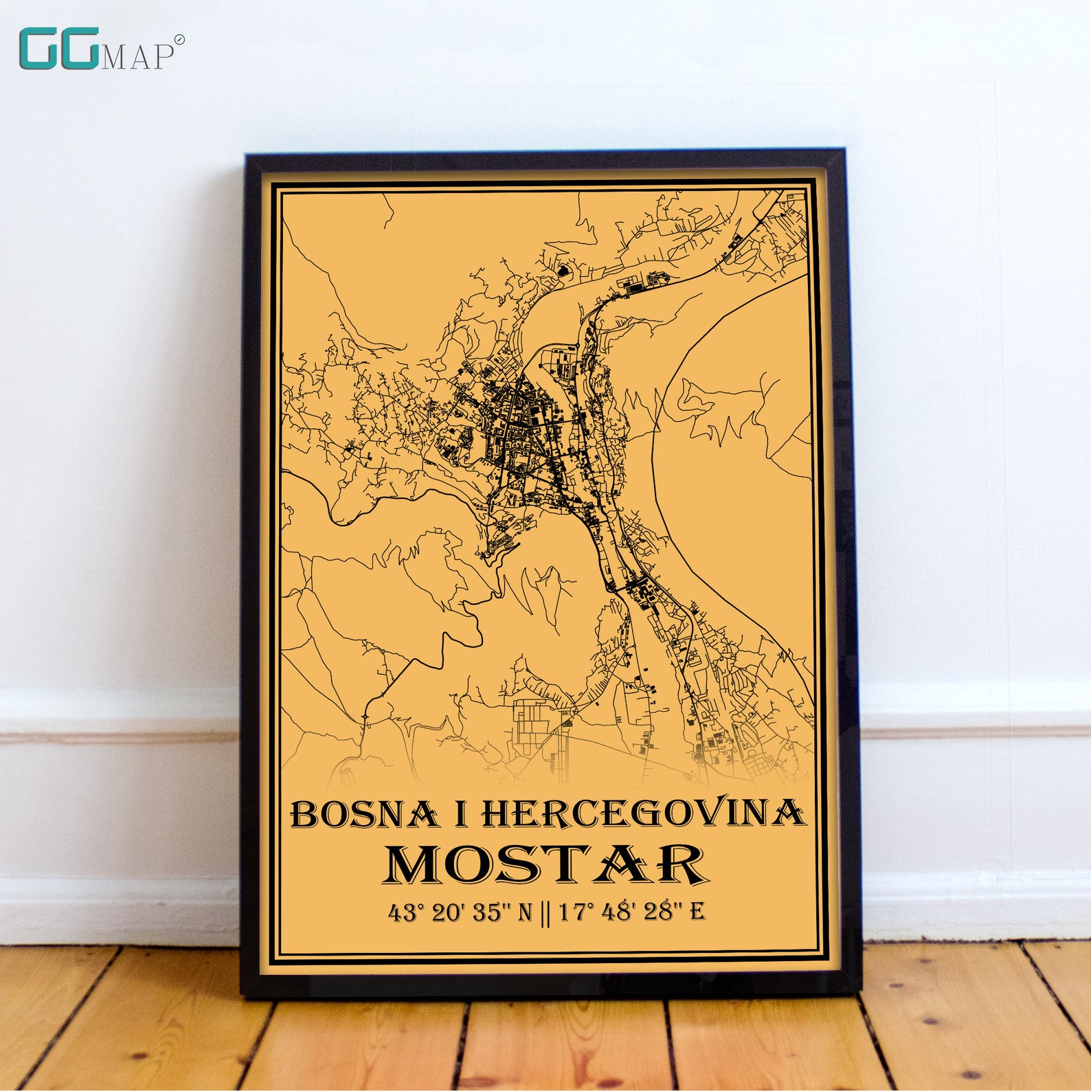 City Map of MOSTAR Home Decor Office Map Travel Map - Etsy