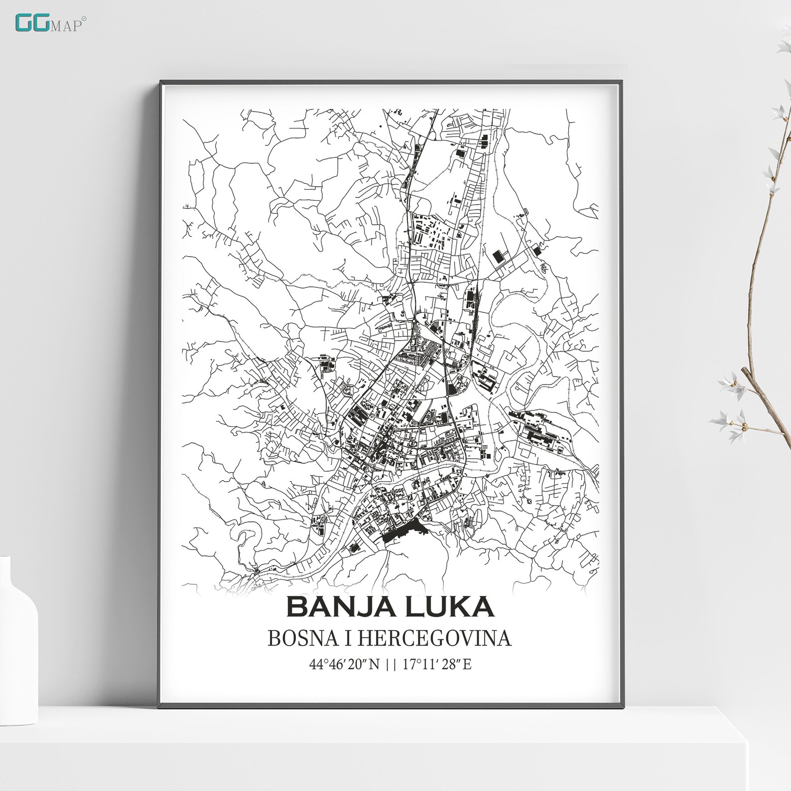 City Map of BANJA LUKA Home Decor Wall Decor Office Map Travel Map ...