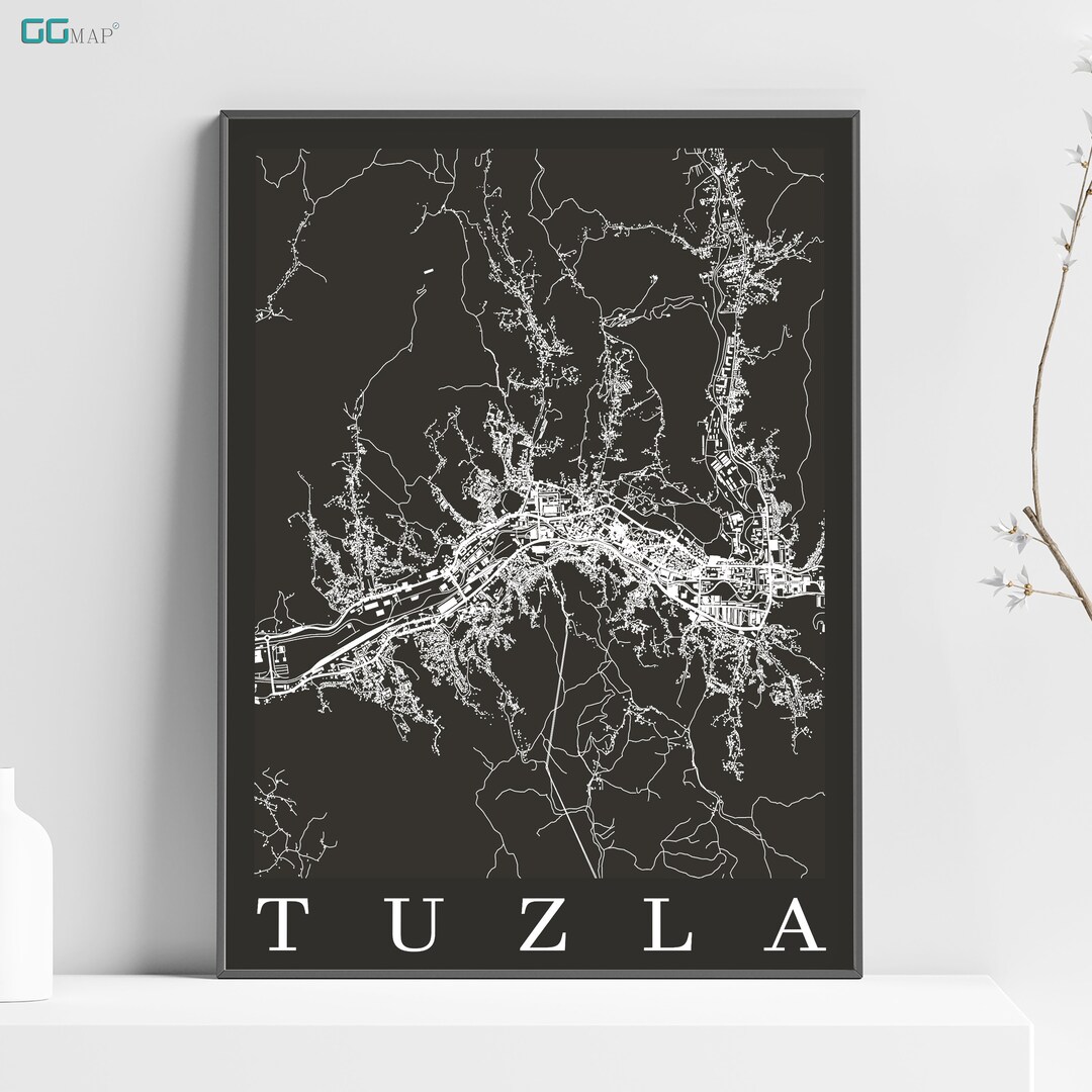 City Map of TUZLA Home Decor Wall Decor Office Map Travel Map Print Map ...