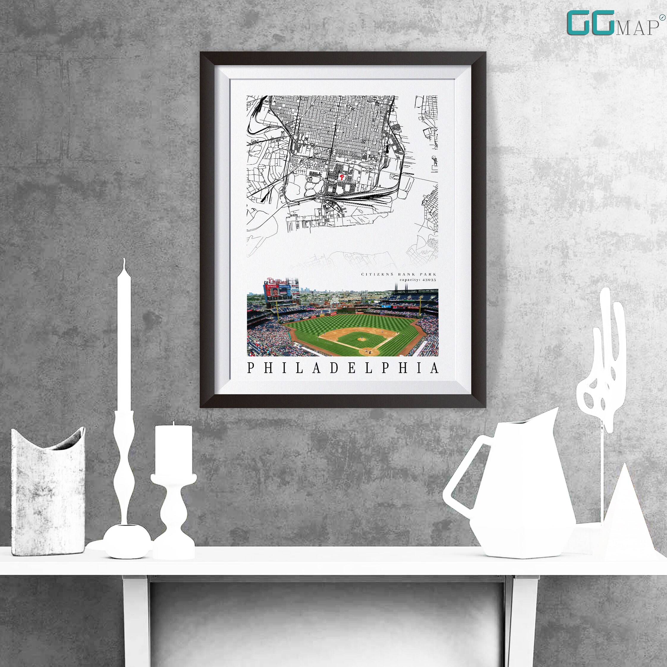 City Map of PHILADELPHIA Home Decor Philadelphia Citizens Bank Park ...