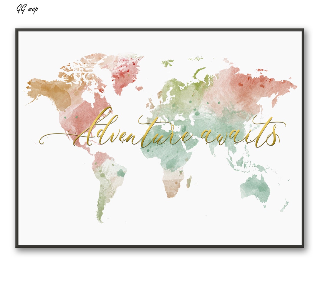 Adventure Awaits World Map World Map Print World Map Art World Map ...