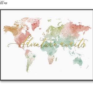 Adventure awaits World map World map print World map | Etsy