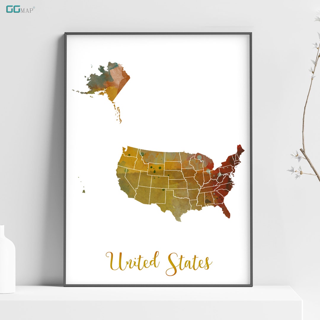 UNITED STATES Map United States Watercolor Map Travel Poster Home Decor ...