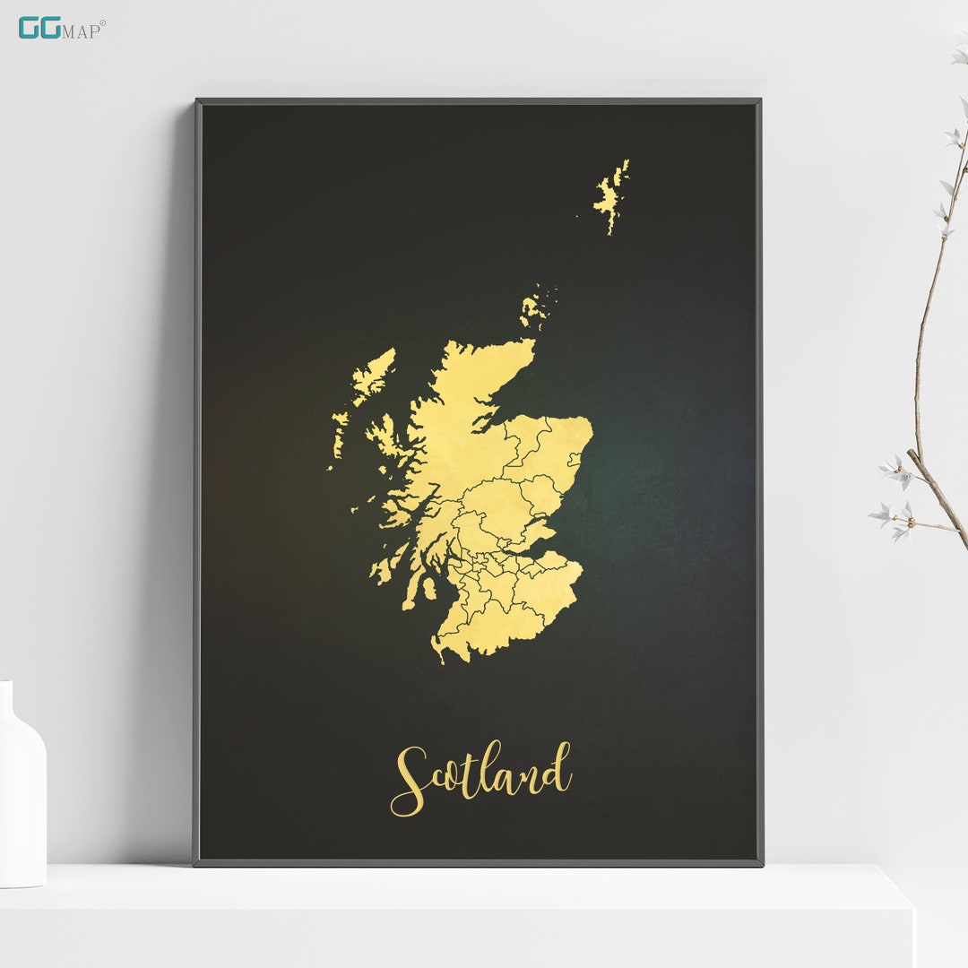 SCOTLAND Map Scotland Gold Map Travel Poster Home Decor Wall Decor ...