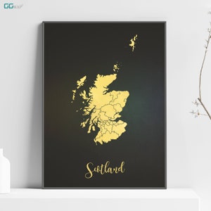 SCOTLAND Map Scotland Gold Map Travel Poster Home Decor Wall Decor ...